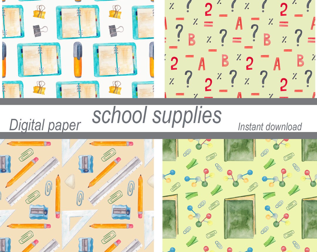 Back to School Seamless Pattern, School Supplies Digital Paper - Etsy