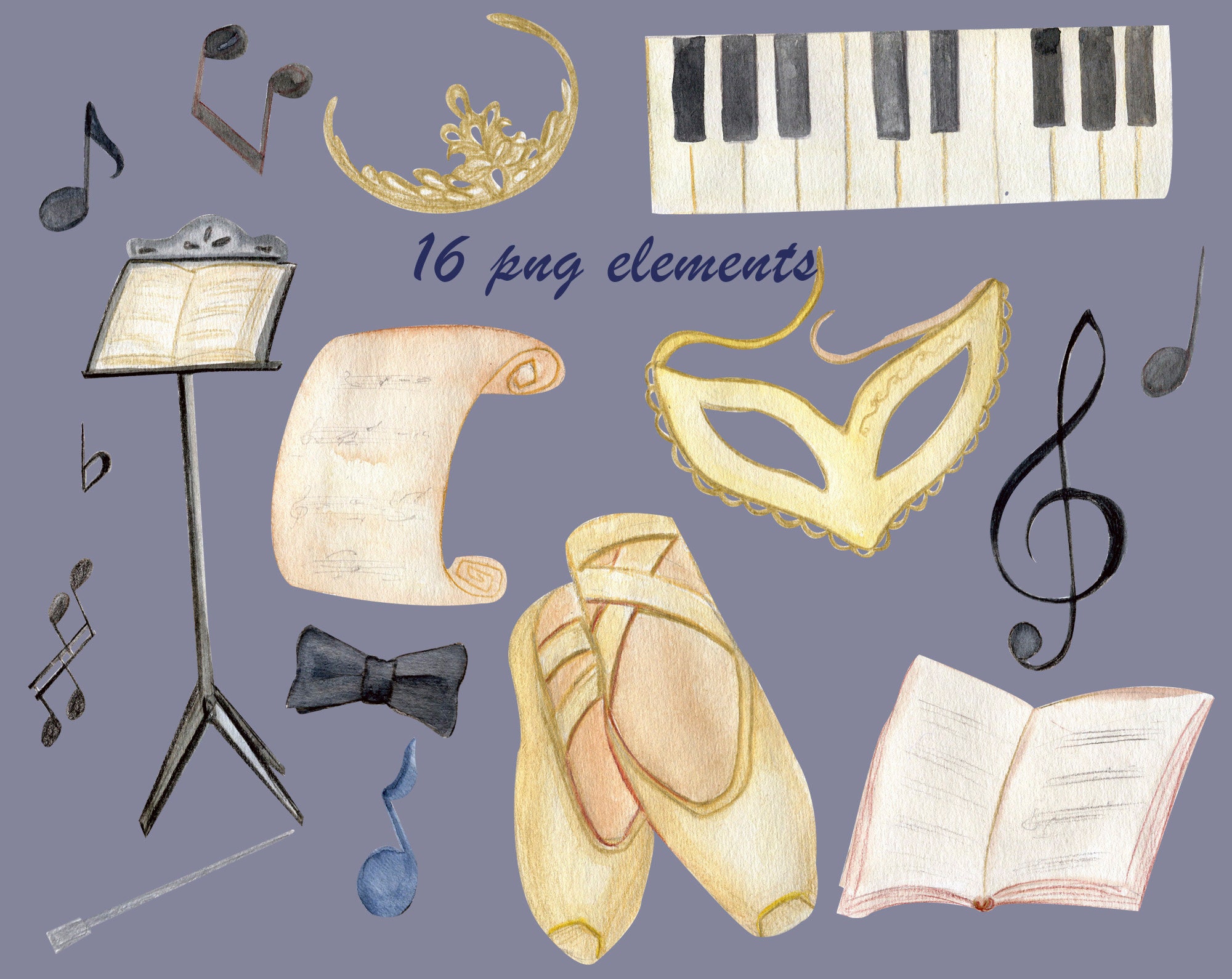 Watercolor Theater Clipart, Music Notes Png, School Clipart. - Etsy