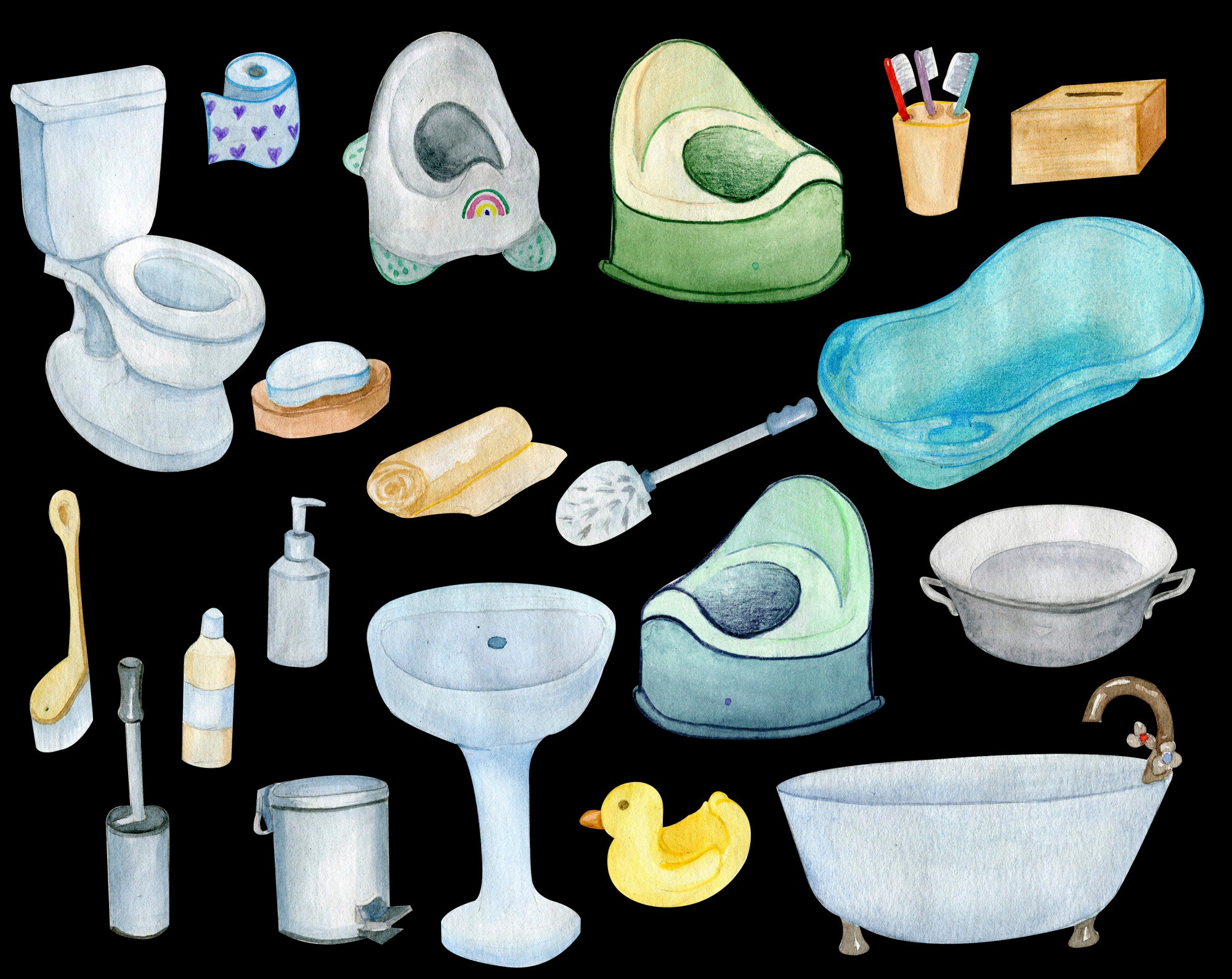 Watercolor Bathroom Clipart Png - Etsy