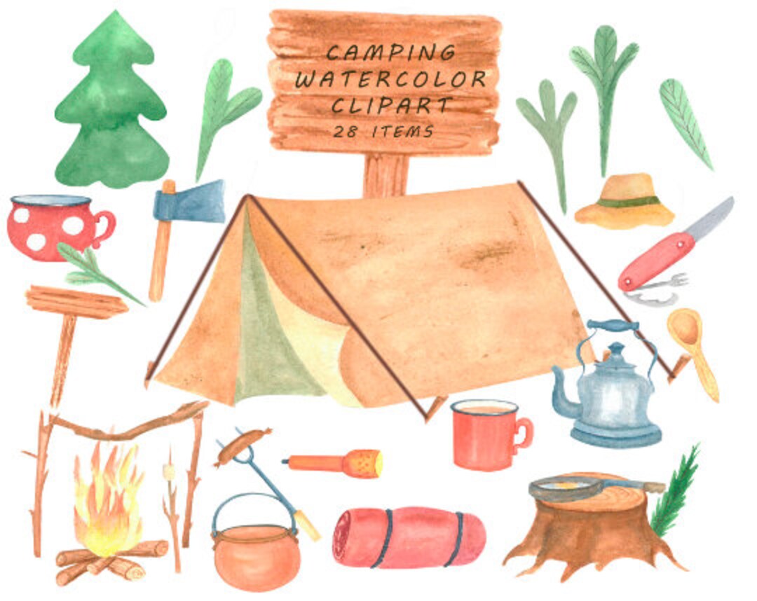 Watercolor Camping Clipart PNG Bundle - Tent Illustrations - Digital ...