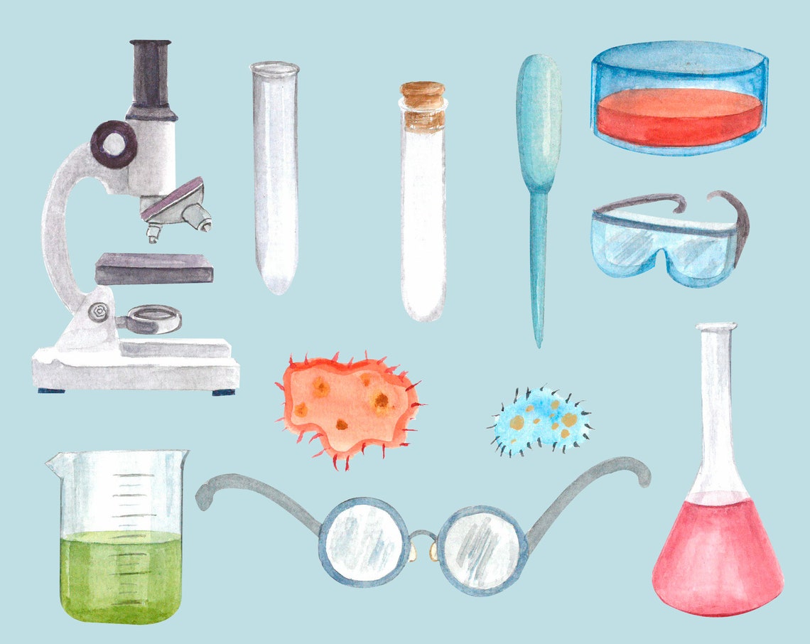 Watercolor science clipart. quarantined png. back to school | Etsy