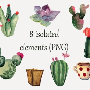Succulent Clipart Bundle With Watercolor Flowers Instant Download ...