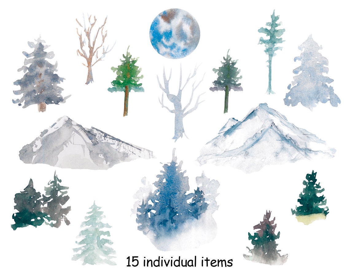 Landscape Clipart Watercolor Mountain Forest Clip Art - Etsy