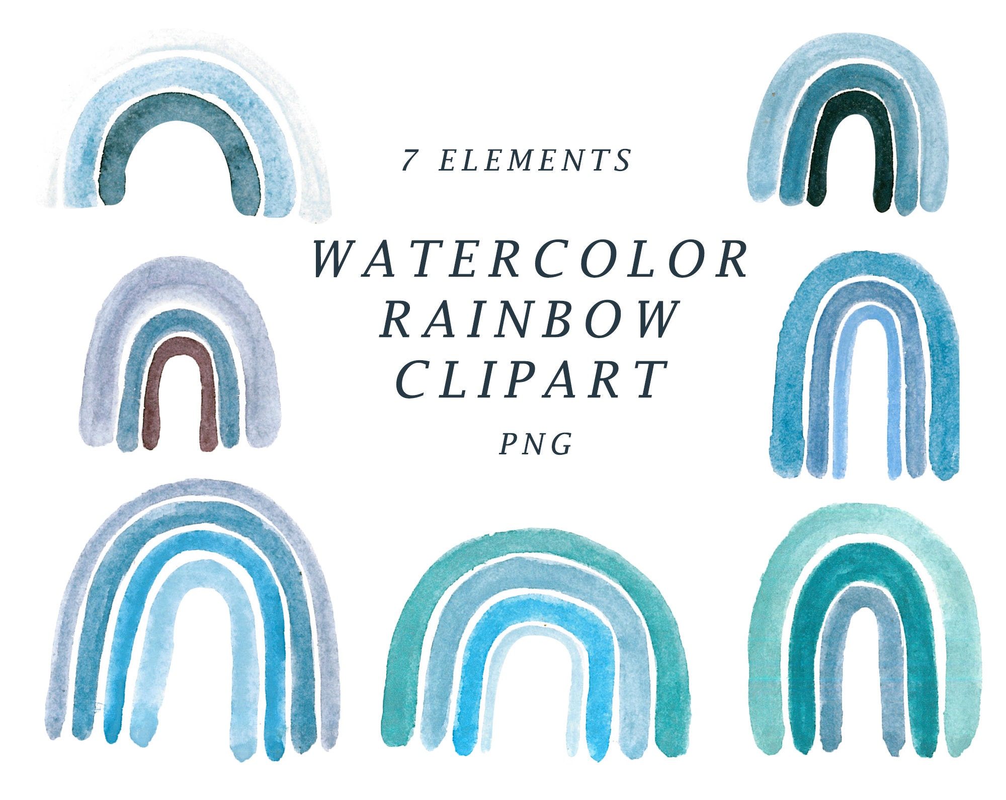 Watercolor Blue Rainbow Clipart. Baby Shower Clipart. Hand Painted - Etsy