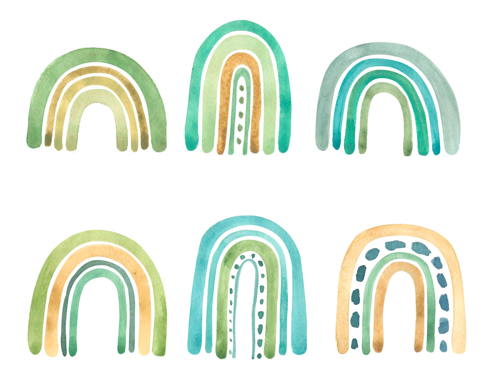 Green Rainbow Clipart. Watercolor Hand Painted Clip Art. Baby - Etsy