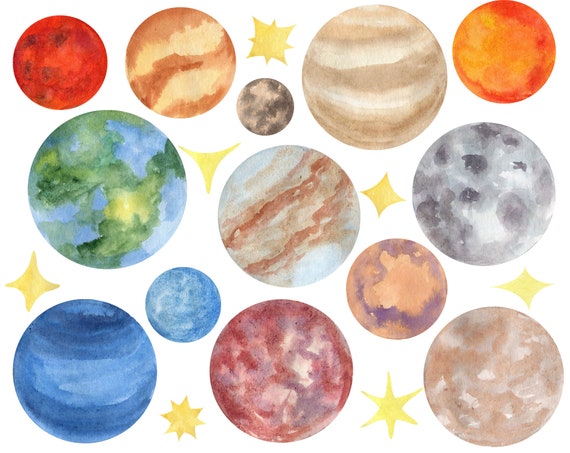 Watercolor Space Clipart Galaxy Illustration Planets - Etsy