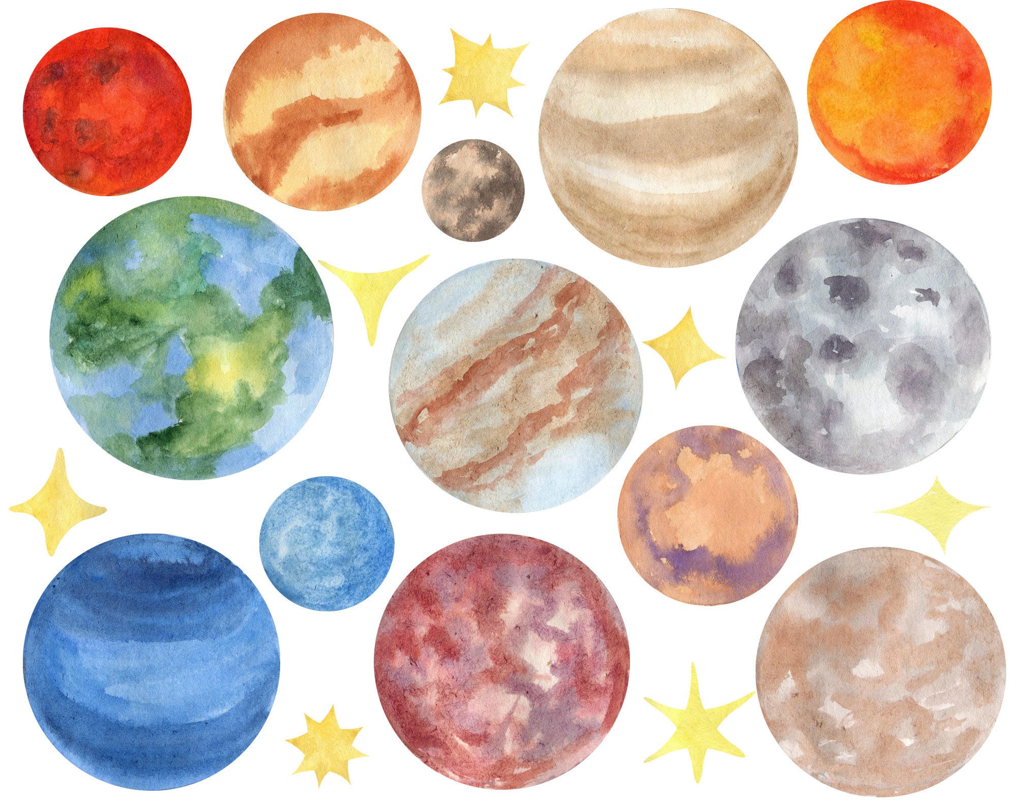 Watercolor Planets Space
