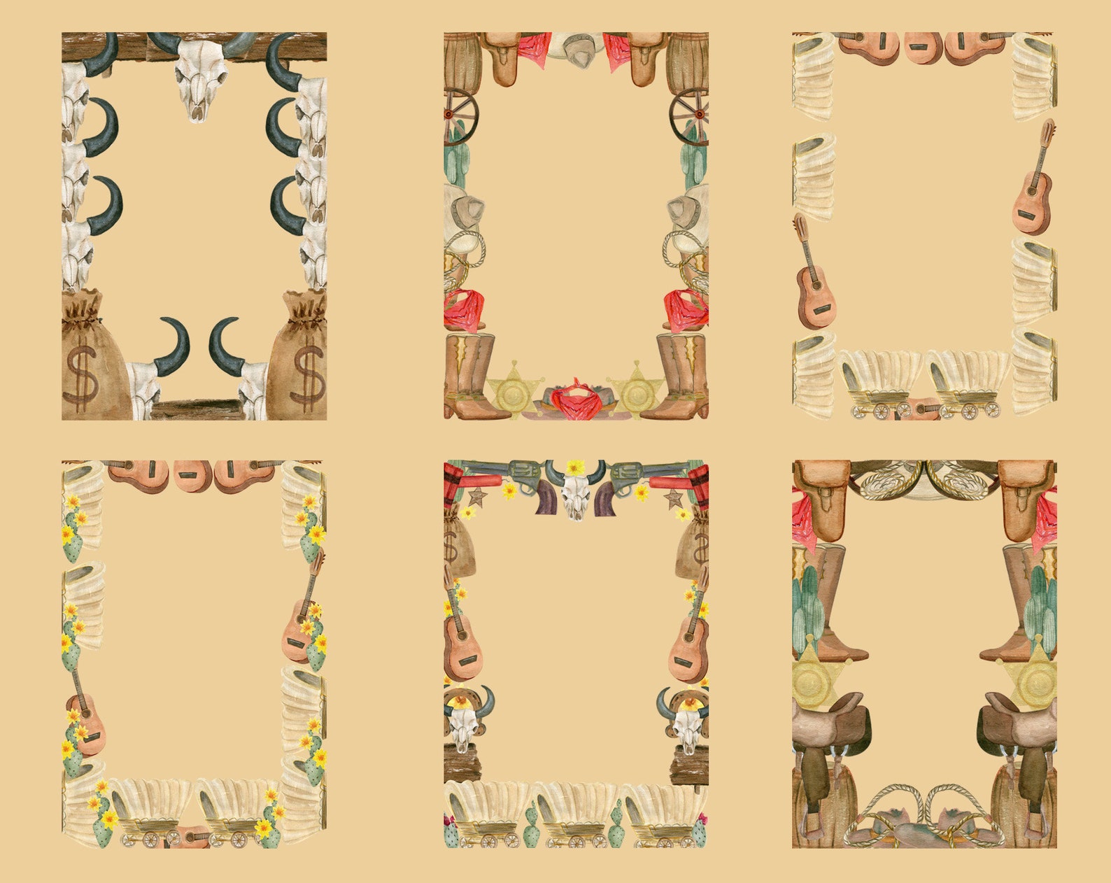 Watercolor Frame Clipart, Western Png Clip Art, Border Graphics Card - Etsy