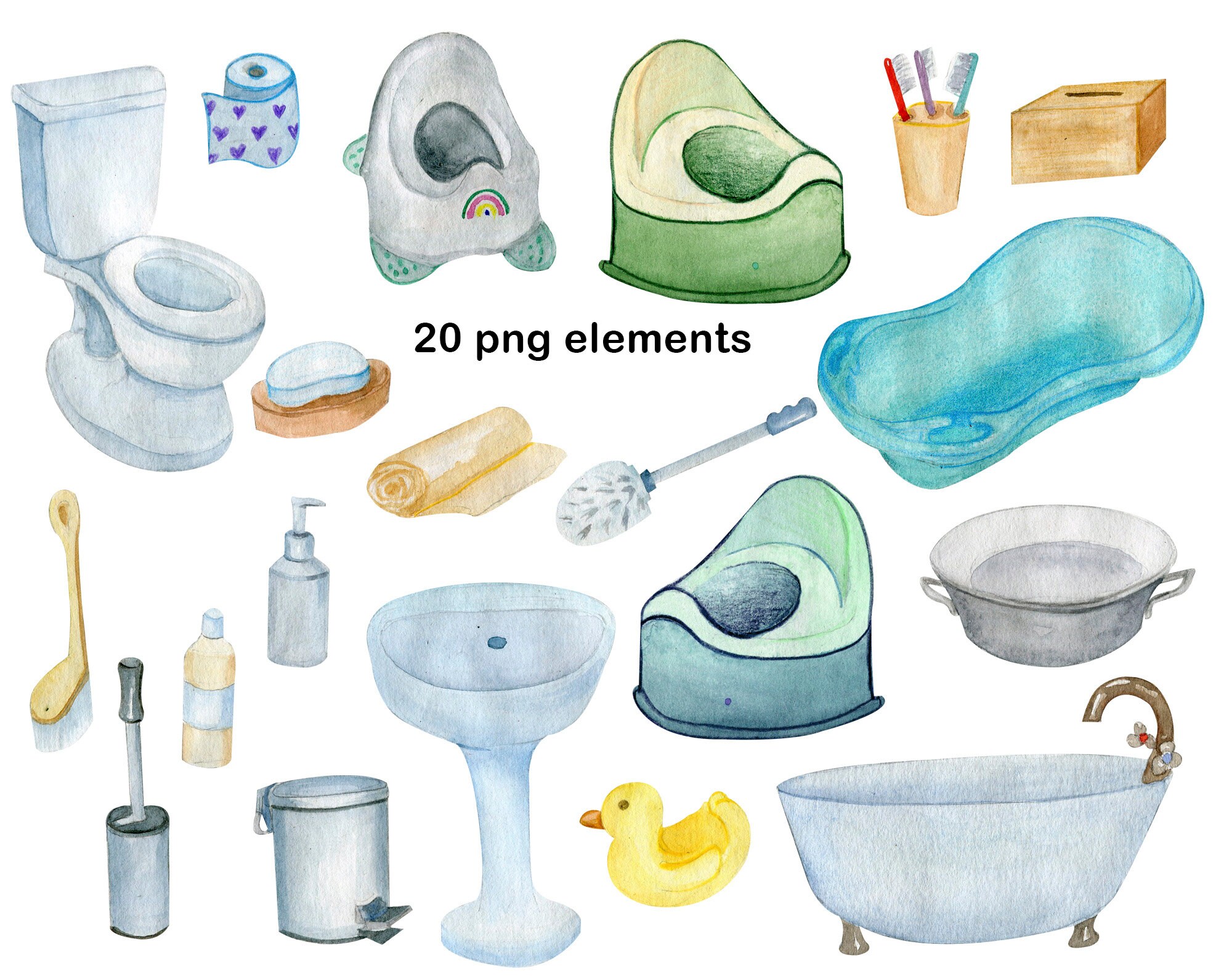 Watercolor Bathroom Clipart Png - Etsy