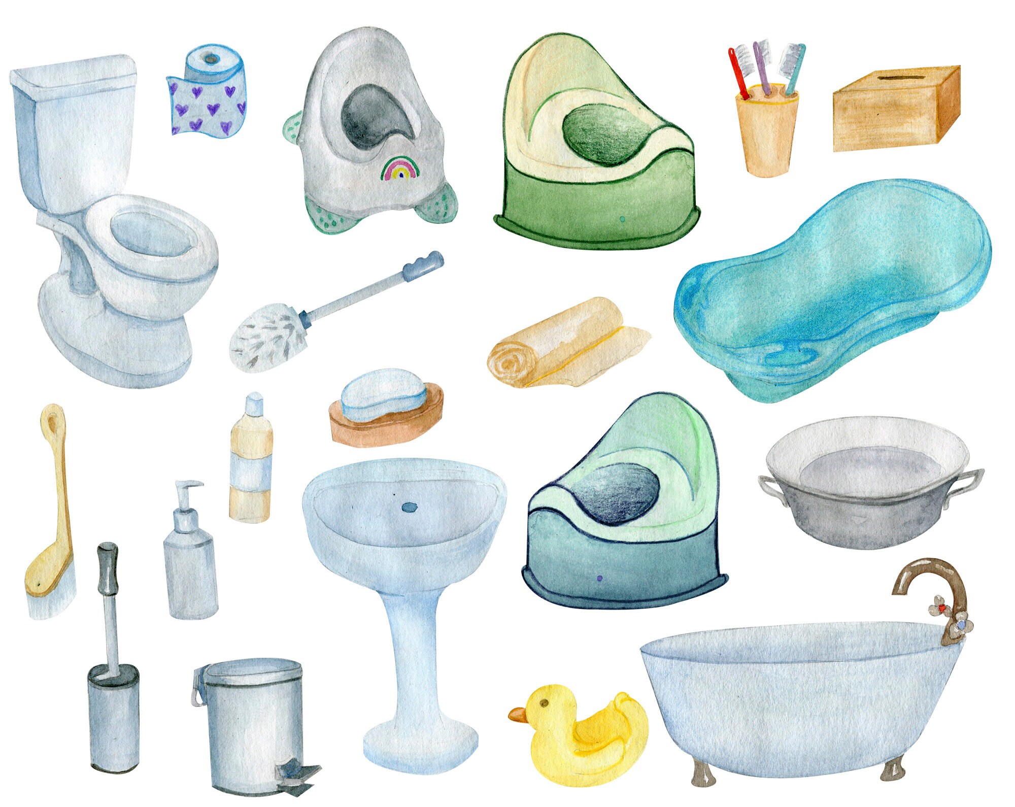 Watercolor Bathroom Clipart Png - Etsy