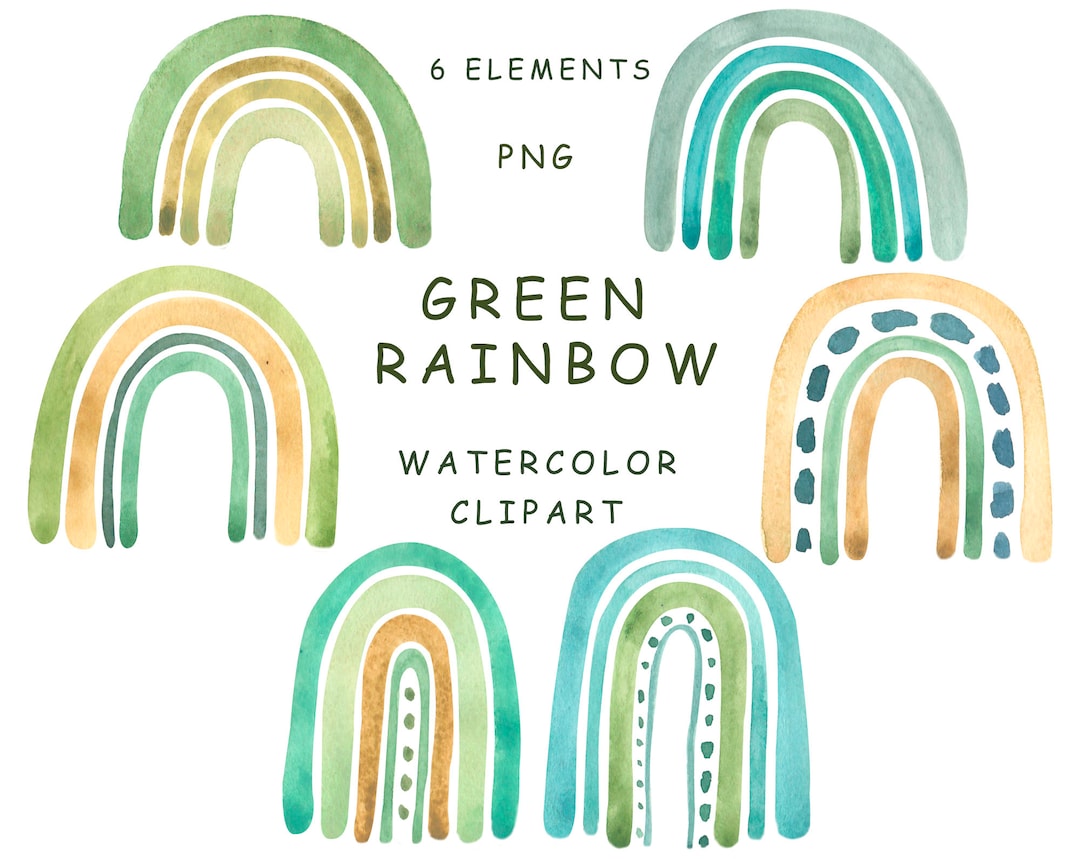 Green Rainbow Clipart. Watercolor Hand Painted Clip Art. Baby Shower ...