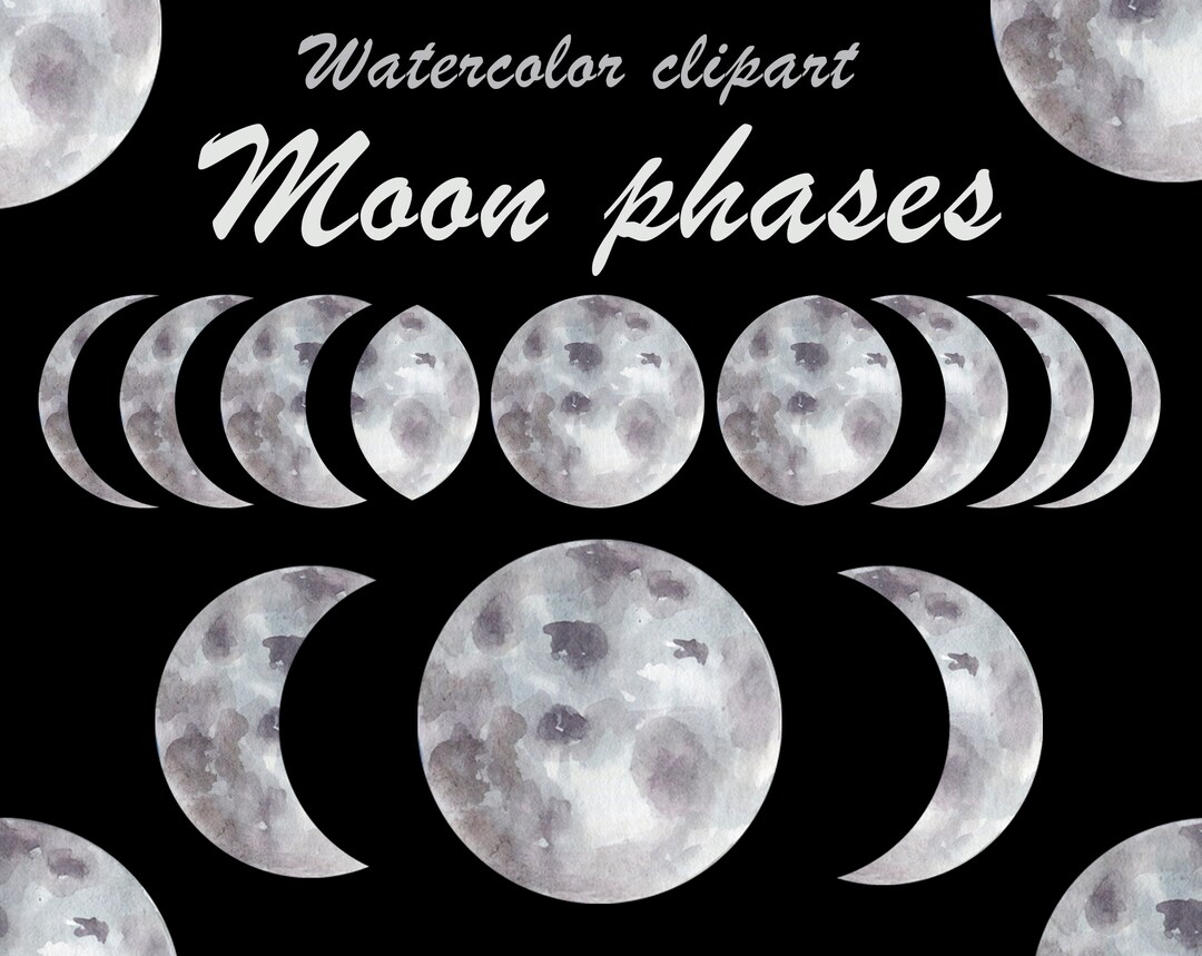 Watercolor Phases of the Moon, Space Clipart - Etsy