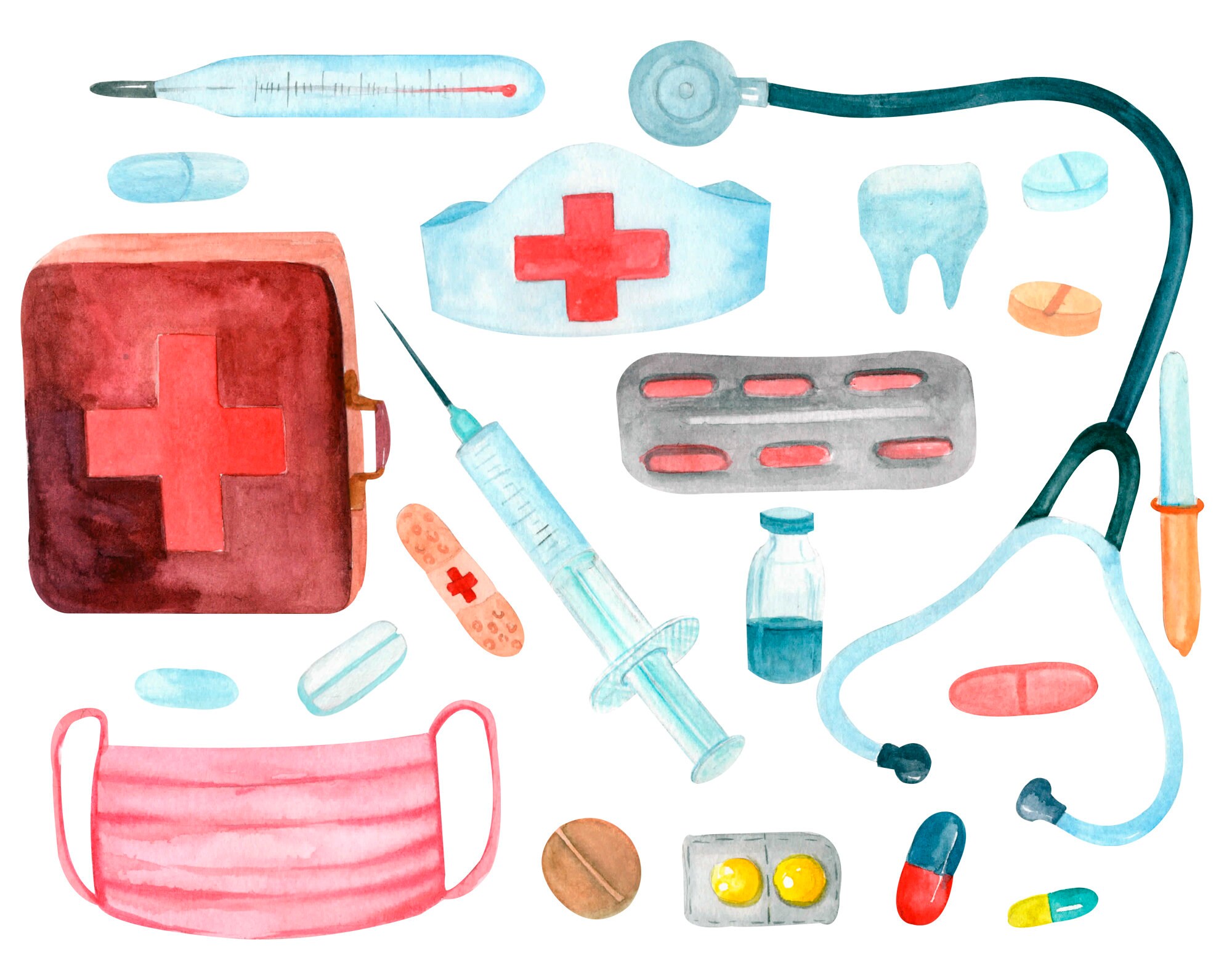 Medical Clipart. Watercolor Nurse Clipart. First Aid Kit | Etsy