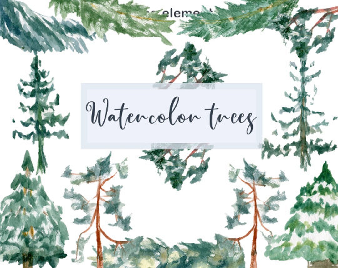 Whimsical Watercolor Trees, Forest Landscape Clipart, Woodland Elements ...