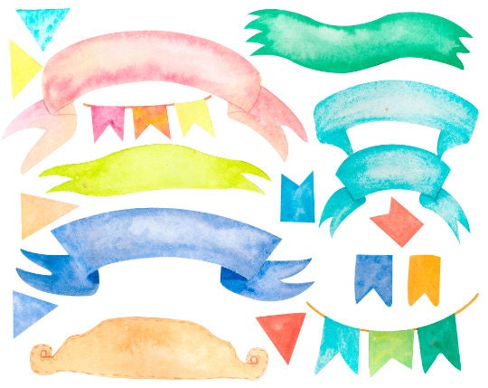 Vintage Watercolor Ribbon Banner Clipart Instant Digital Download - Etsy
