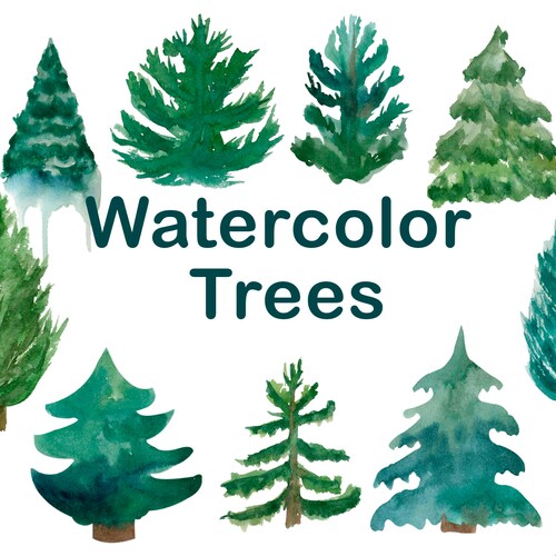 Watercolor Pine Tree Forest Clipart Watercolor Tree Clipart - Etsy