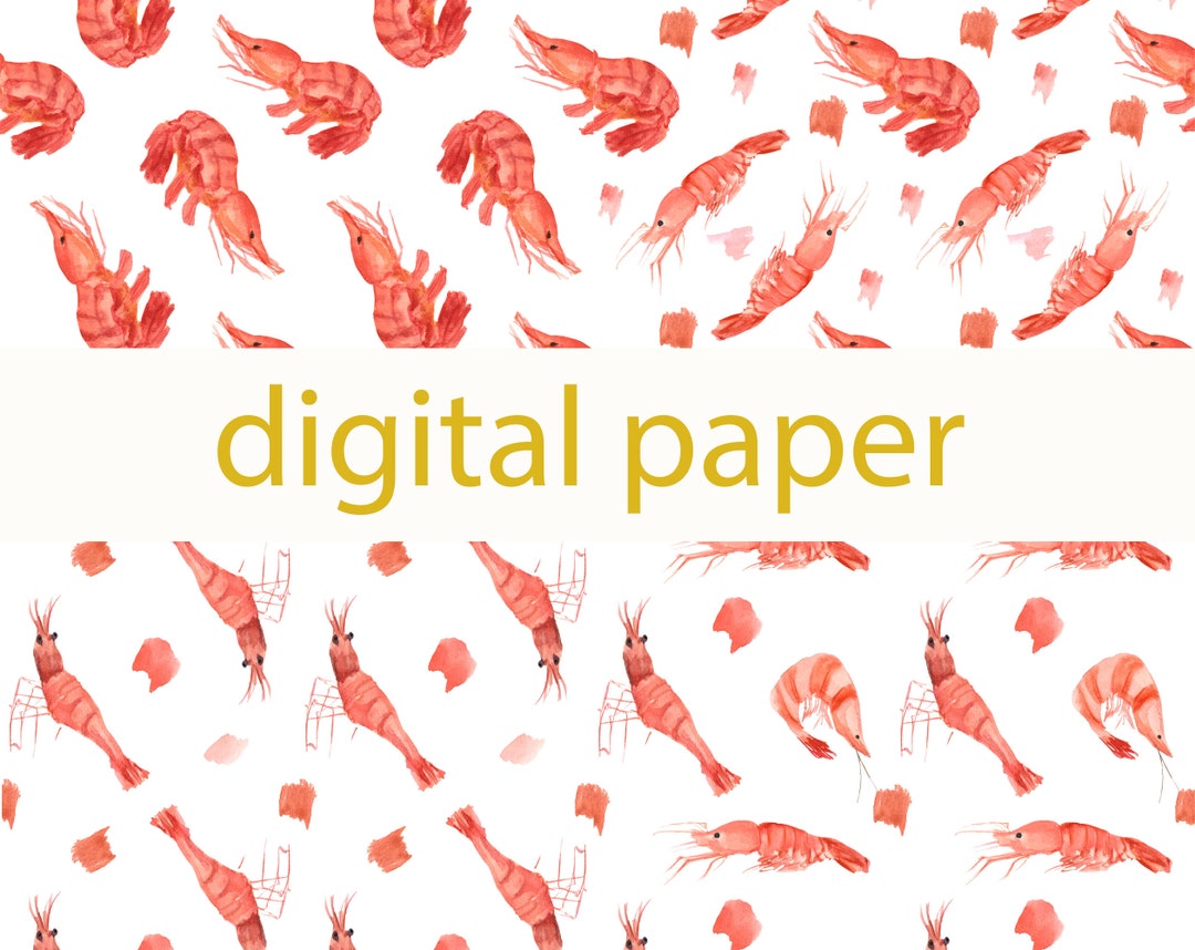 Digital Paper, Watercolor Shrimp Seamless Pattern, Scrapbook Paper - Etsy