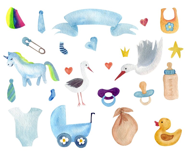 Watercolor Baby Shower Clipart. Baby Toys Clip Art - Etsy