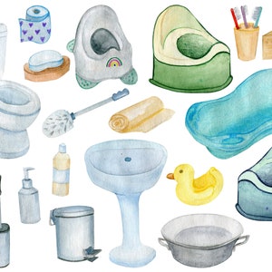 Watercolor Bathroom Clipart Png - Etsy