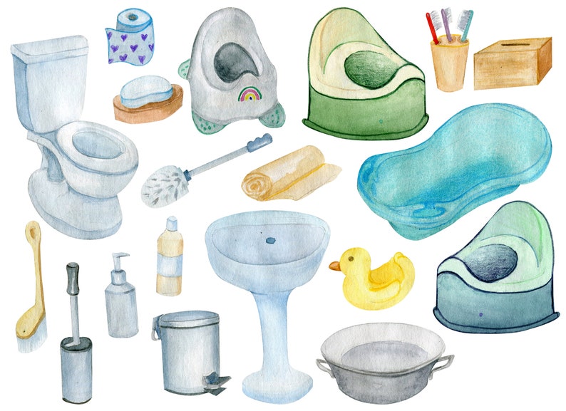 Watercolor Bathroom Clipart Png - Etsy