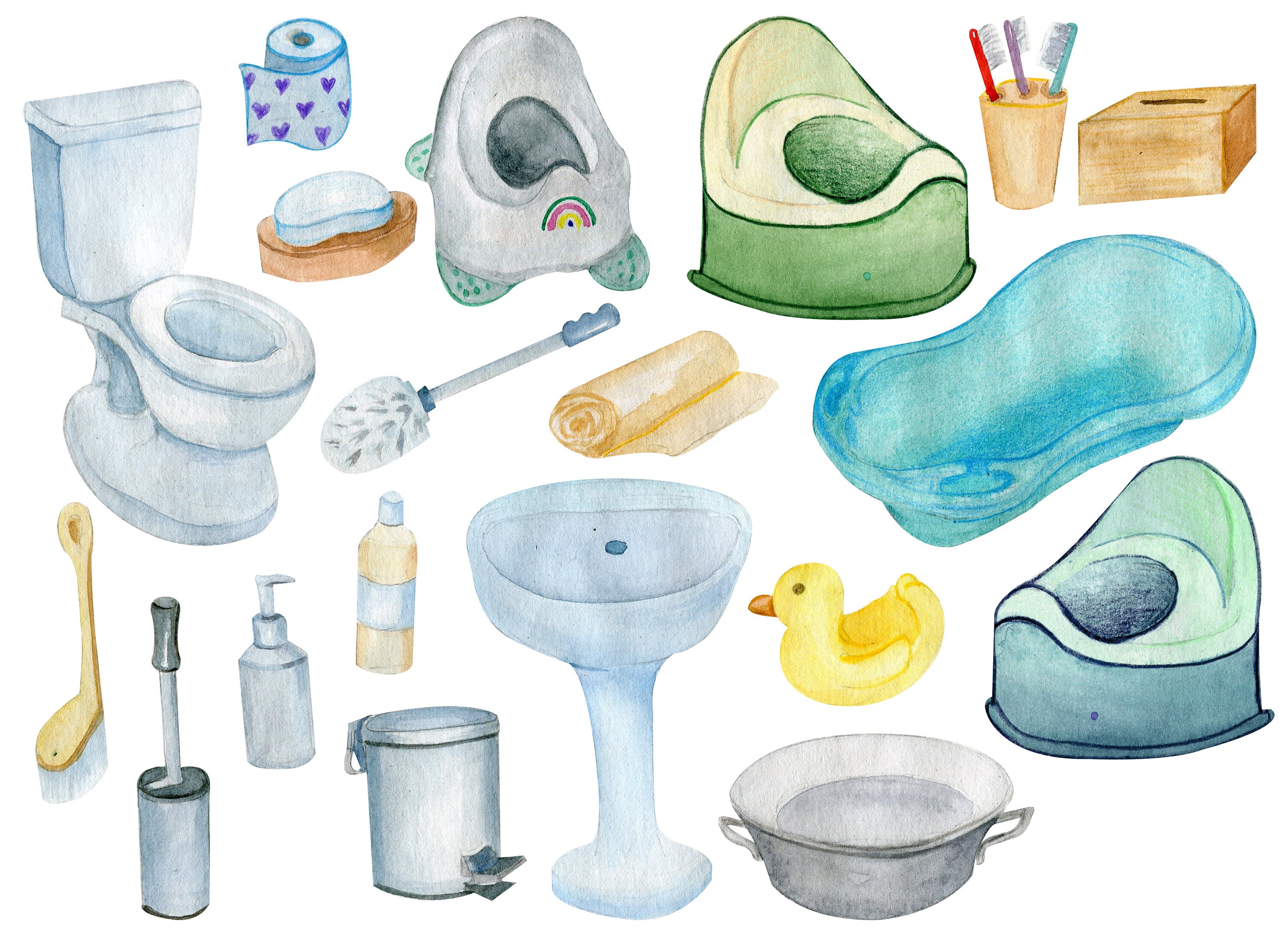 Watercolor Bathroom Clipart Png - Etsy
