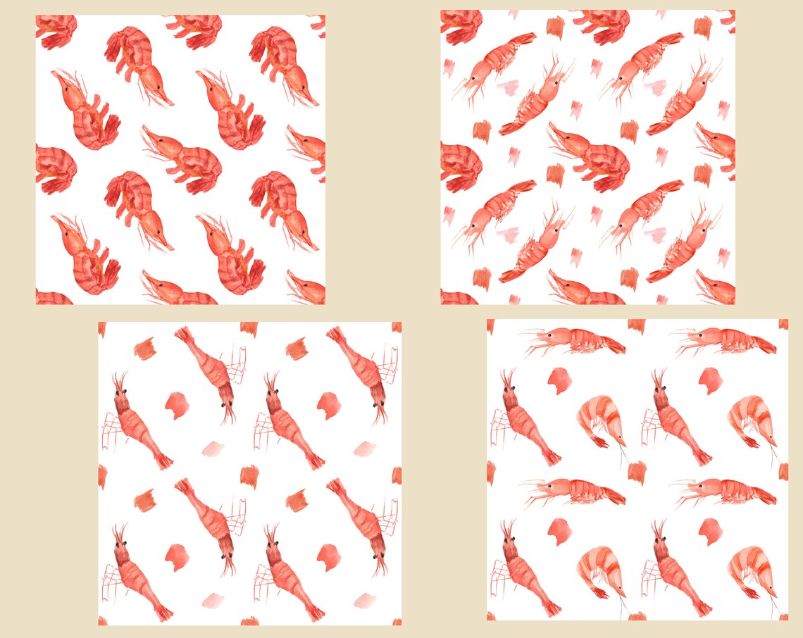 Digital Paper, Watercolor Shrimp Seamless Pattern, Scrapbook Paper - Etsy