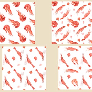 Digital Paper, Watercolor Shrimp Seamless Pattern, Scrapbook Paper - Etsy