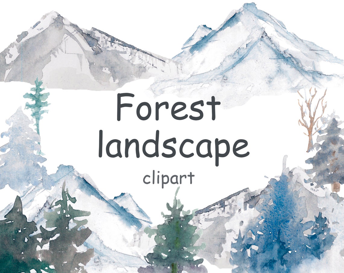 Landscape Clipart Watercolor Mountain Forest Clip Art - Etsy