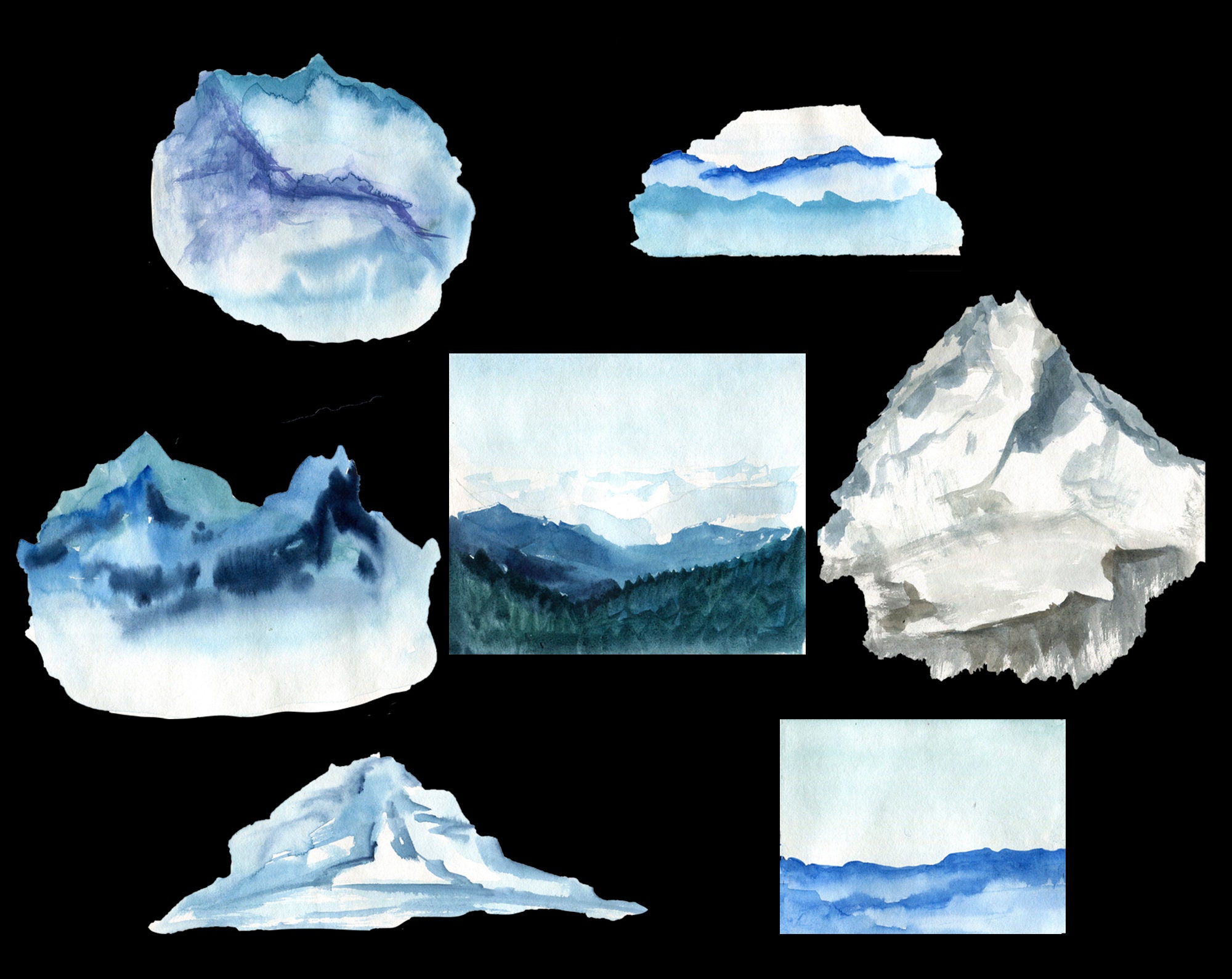 Blue Ridge Mountains Clipart, Watercolor Landscape - Etsy
