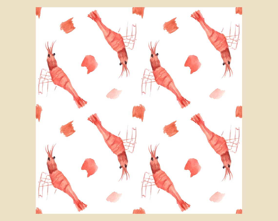 Digital Paper, Watercolor Shrimp Seamless Pattern, Scrapbook Paper - Etsy