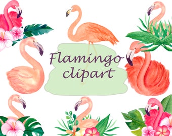WATERCOLOR CLIPART, Flamingo Clipart, Set, Commercial Use, Png ...