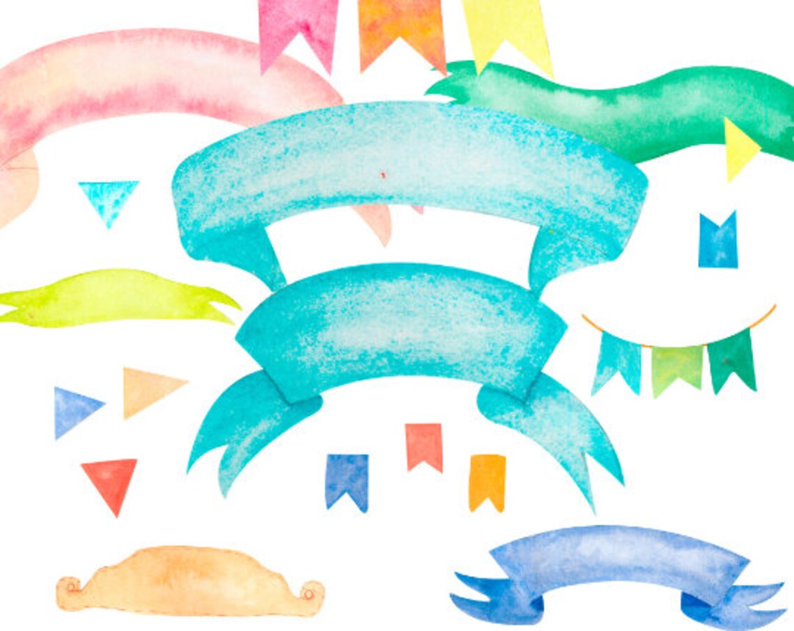 Vintage Watercolor Ribbon Banner Clipart Instant Digital Download - Etsy