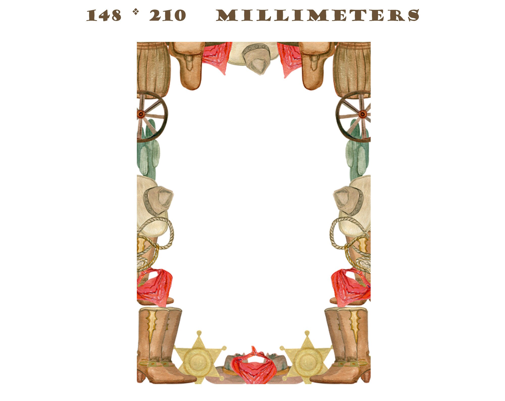 Watercolor Frame Clipart, Western Png Clip Art, Border Graphics Card - Etsy