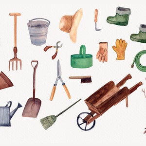 Garden Tools Watercolor Clipart. Digital Drawing. Digital Paper. Png - Etsy