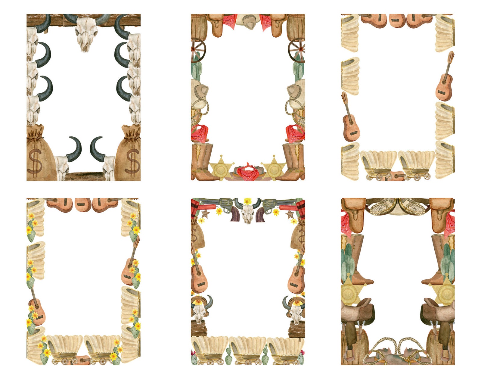 Watercolor Frame Clipart, Western Png Clip Art, Border Graphics Card - Etsy