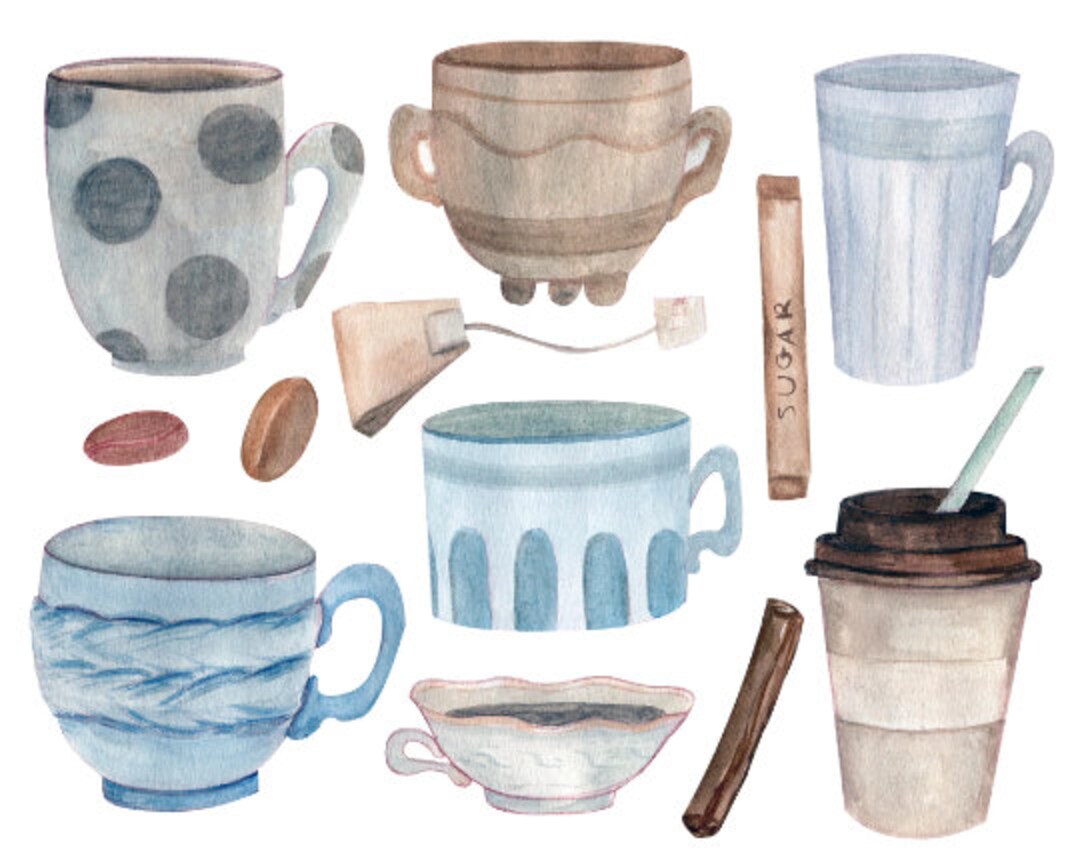 Watercolor Cup Clipart Set Tea Time Illustrations for Crafts and ...