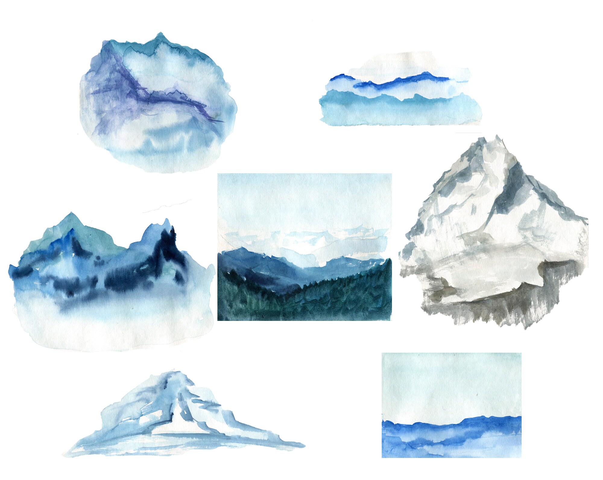 Blue Ridge Mountains Clipart, Watercolor Landscape - Etsy