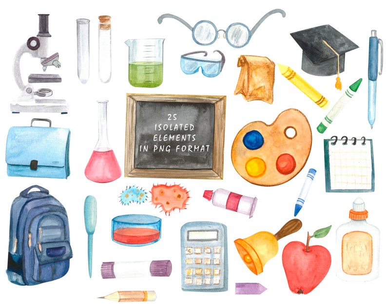 Back to School Watercolor School Clipart - Etsy