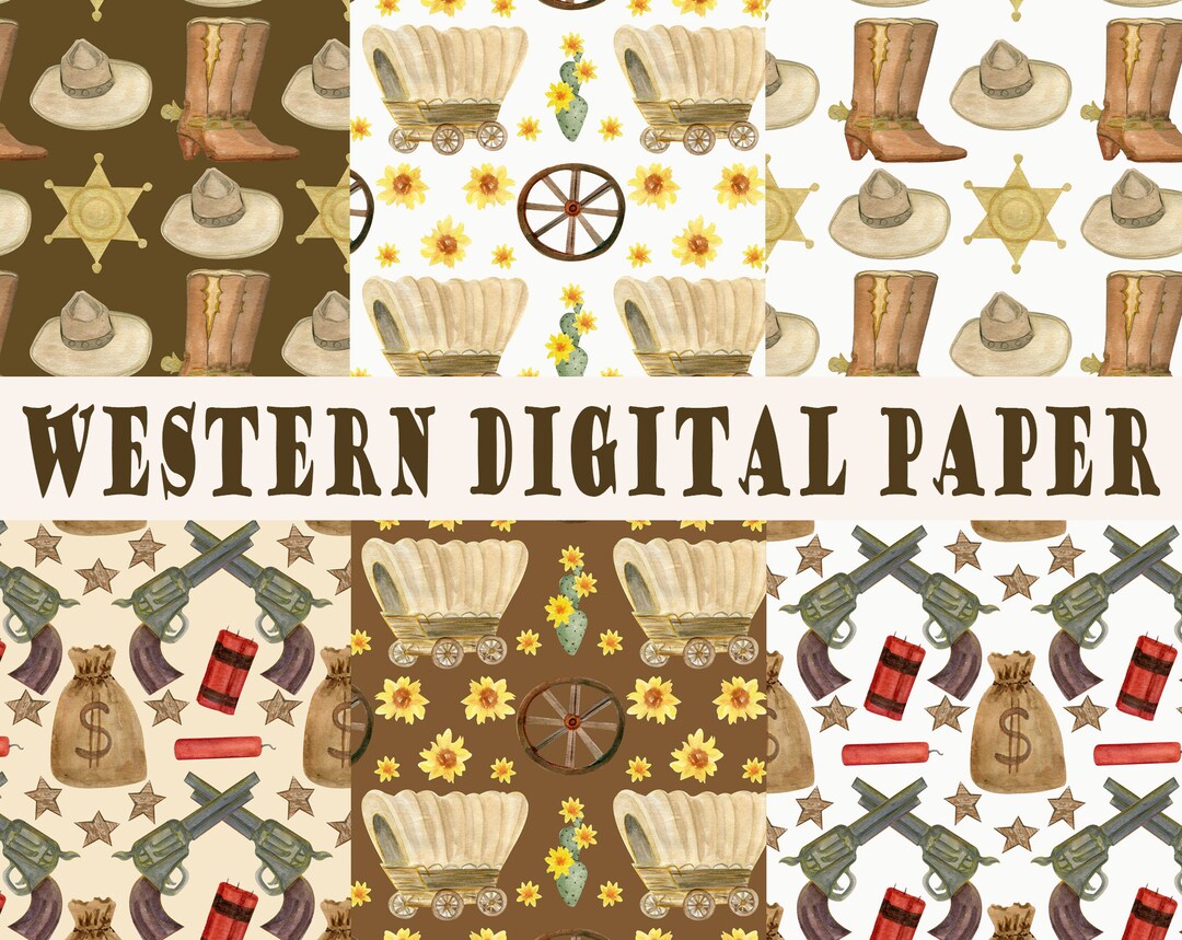 Watercolor Western Digital Paper, Seamless Pattern - Etsy