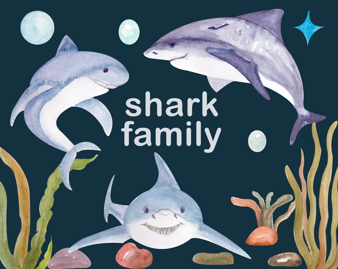 Baby Shark Clipart, Watercolor Family Clip Art - Etsy