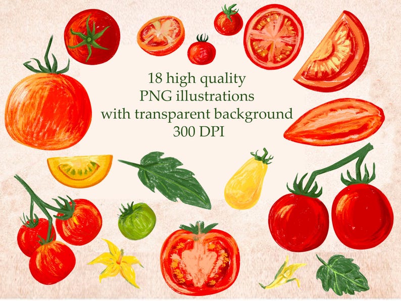 Tomato Clipart Set, Crayon Texture Vegetable Illustration, Hand Drawn ...