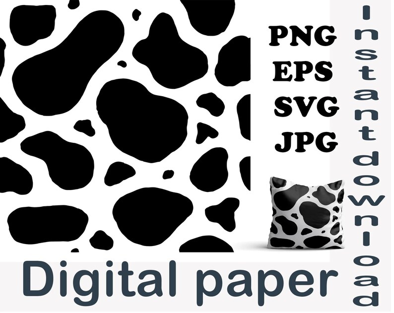 Digital Cow Print Graphics - Monochrome SVG and Paper Pack. Printable ...