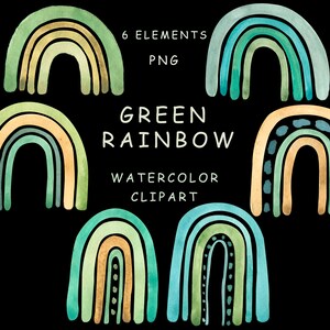 Green Rainbow Clipart. Watercolor Hand Painted Clip Art. Baby Shower ...