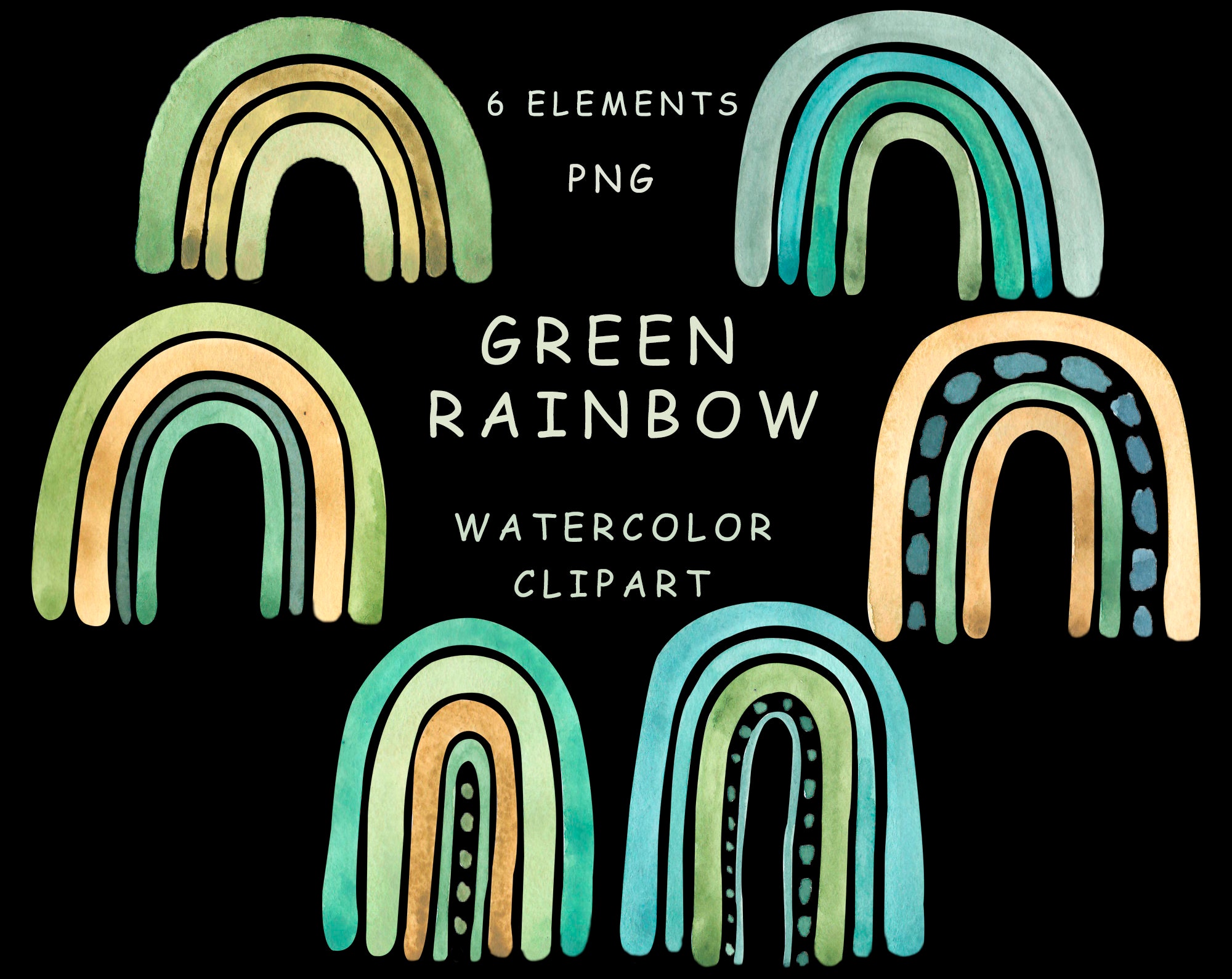 Green Rainbow Clipart. Watercolor Hand Painted Clip Art. Baby - Etsy