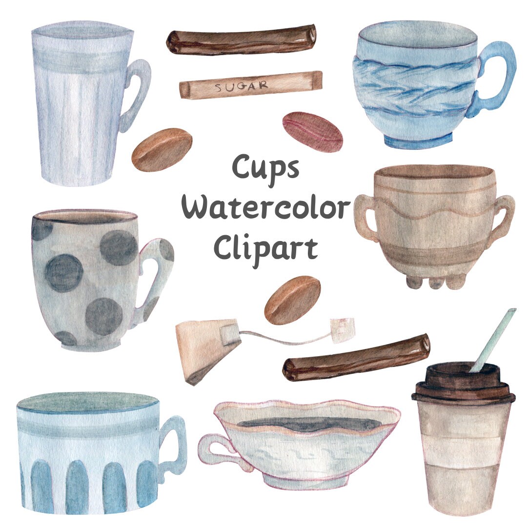 Watercolor Cup Clipart Set Tea Time Illustrations for Crafts and ...