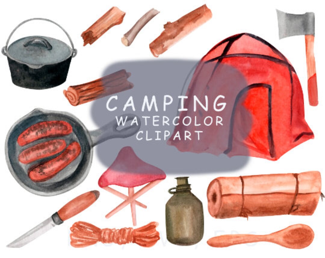 Watercolor Travel Clipart Set - Camping PNG Images Included - Etsy