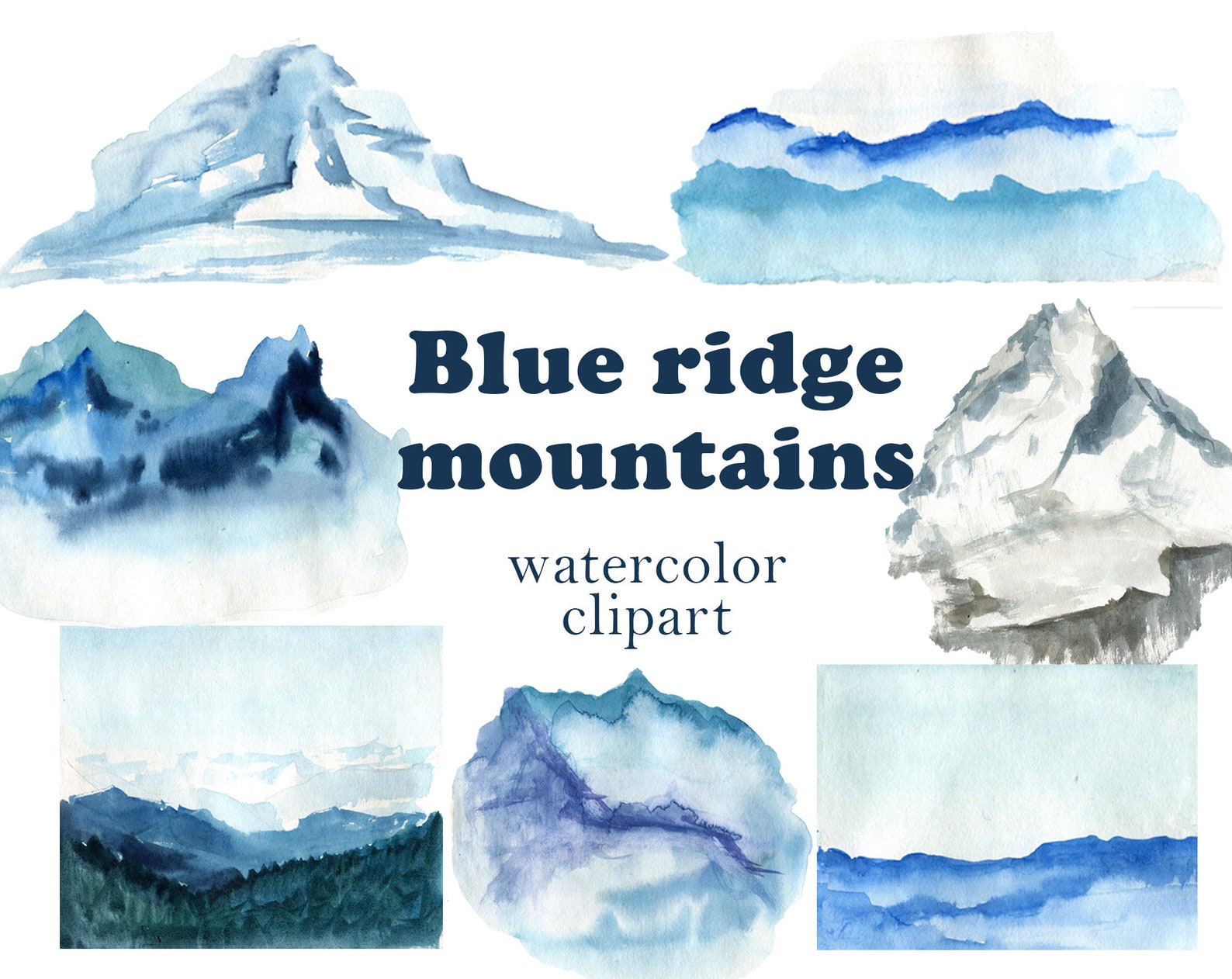 Blue Ridge Mountains Clipart, Watercolor Landscape - Etsy