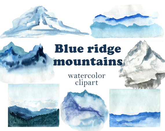 Blue Ridge Mountains Clipart Watercolor Landscape | Etsy