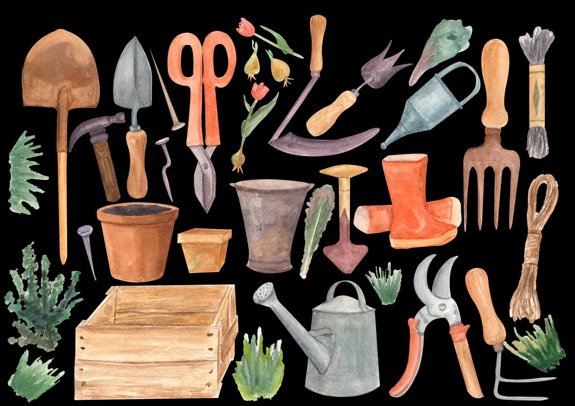 Garden Tools Watercolor Clipart. Watercolor Tools Clip Art. Spring ...