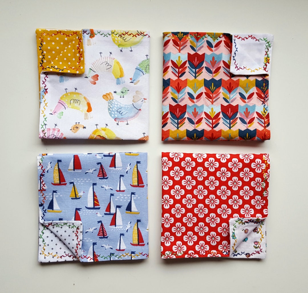 4 Cloth Handkerchiefs Made of 100% Cotton, Two-ply. Ready to Ship. - Etsy